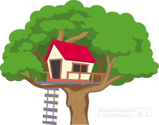 tree house in large tree with ladder clipart - Classroom Clip Art