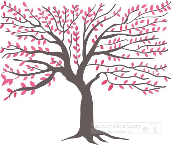 tree shaped in rectange pink leaves for spring - Classroom Clip Art