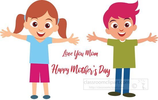 two children with hands out love you mom mothers day clipart ...
