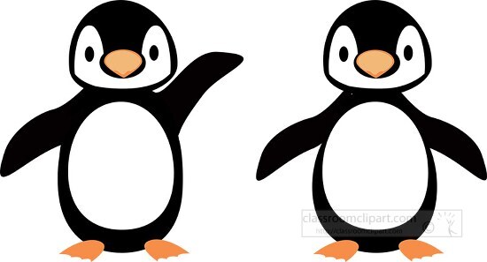 two cute cartoon style pengiuns standing together - Classroom Clip Art