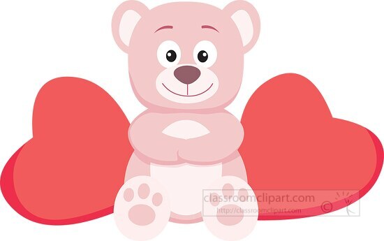 two hearts with teddy bear - Classroom Clip Art