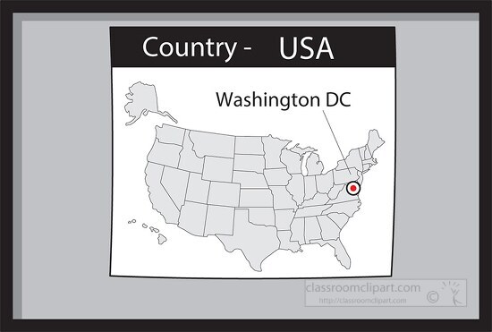 US State Maps Clipart - usa capital washington dc bw gray