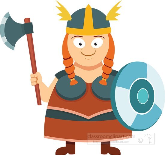 viking lady warrior with shield and axe vikings clipart - Classroom ...