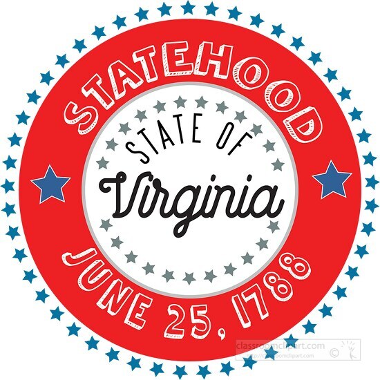 Virginia Statehood 1788 date statehood round style with stars cl ...