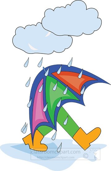 walking in the rain with umbrella - Classroom Clip Art