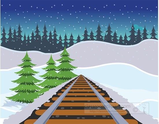 winter scene train tracks in the snow - Classroom Clip Art