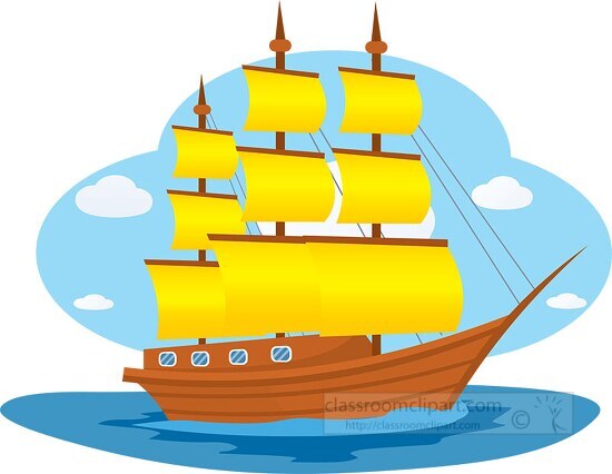 wooden sail boat masts open in water clipart - Classroom Clip Art