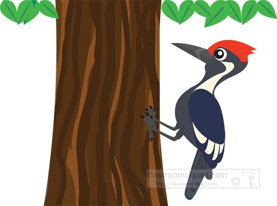 Free woodpecker bird on tree clipart - Classroom Clipart