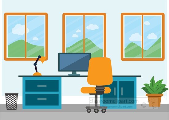 work place office with windows looking outside - Classroom Clip Art