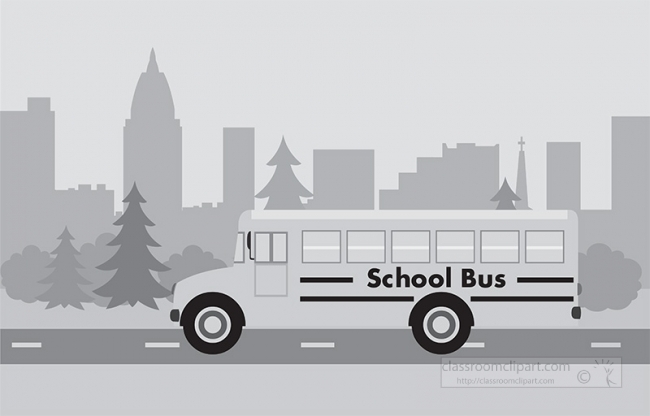 transportation bus on city highway gray color - Classroom Clipart