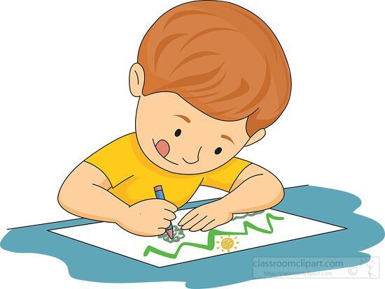 young boy drawing on paper vector clipart - Classroom Clip Art