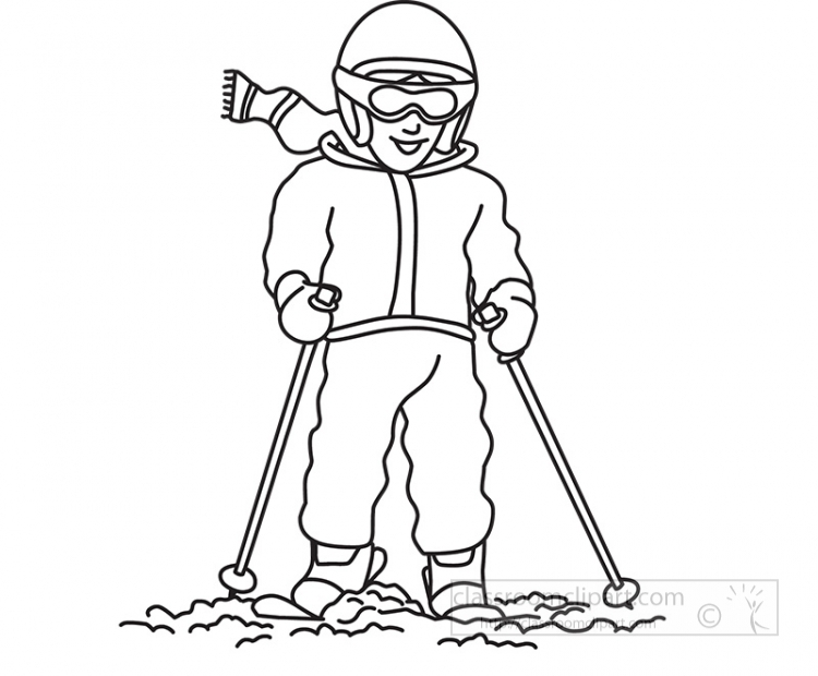 young boy skiing outline - Classroom Clip Art
