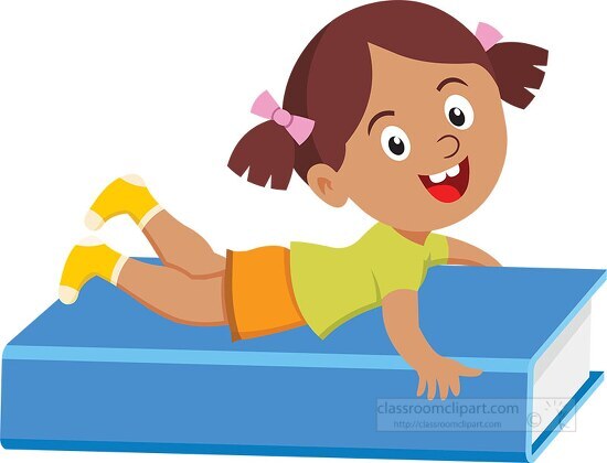 young girl on large book clipart - Classroom Clipart
