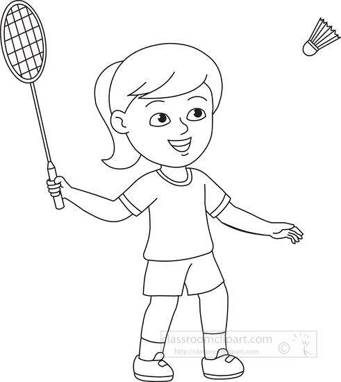 young girl ready to hit the shuttlecock badminton outline clipar ...