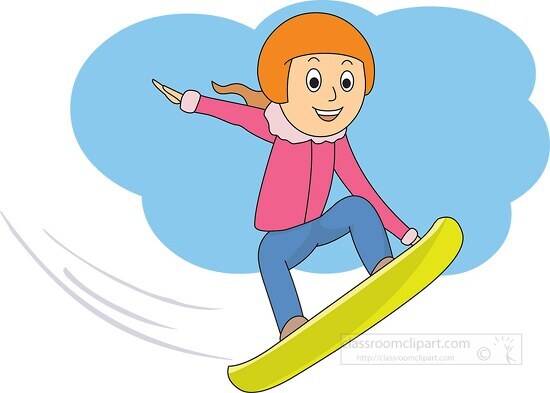 young girl snowboarding cartoon - Classroom Clip Art