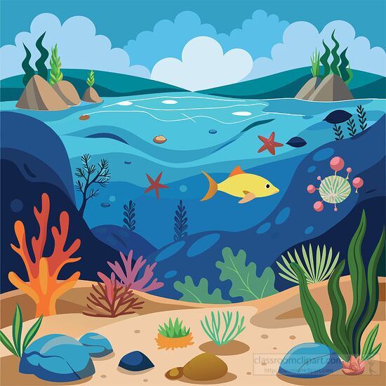 Marine Life Clipart-colorful underwater scene with fish swimming near ...