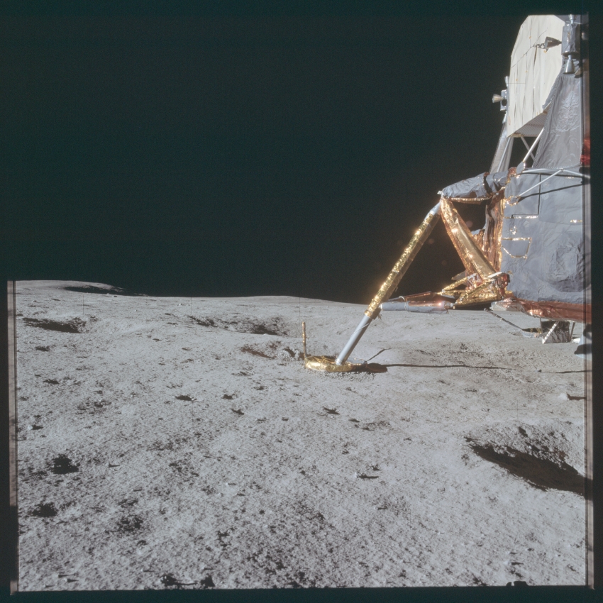 apollo 14-Right side and aft section of the lunar module near a - Classroom Clip Art