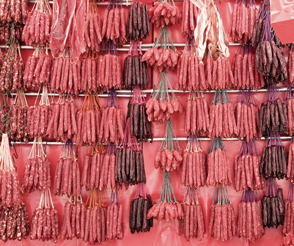 hanging dried meat for sale in stall china town singapore - Classroom ...