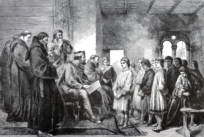 King Alfred visiting a monastery school - Classroom Clip Art