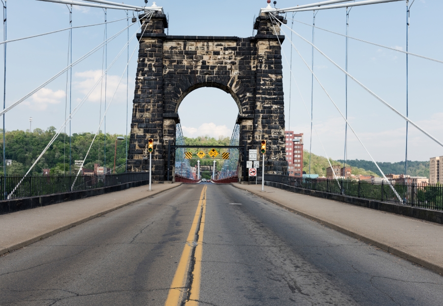Wheeling Suspension Bridge also known as the Stone Arch Bridge ...