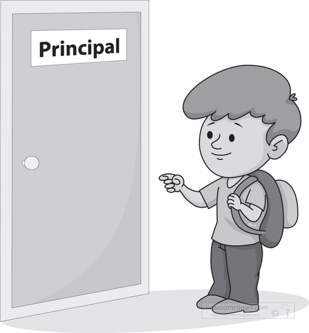 a boy standing out side principal's office gray color clipart ...