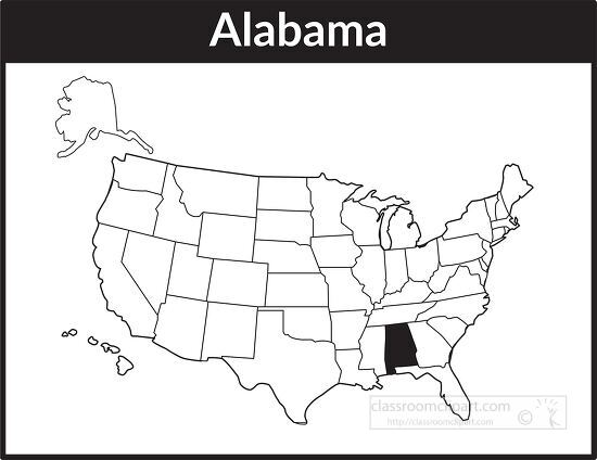 alabama map square black white clipart - Classroom Clip Art