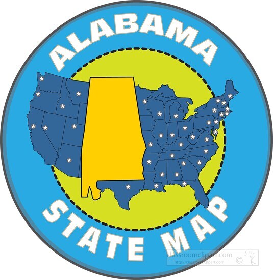 alabama state map with us map round design - Classroom Clip Art