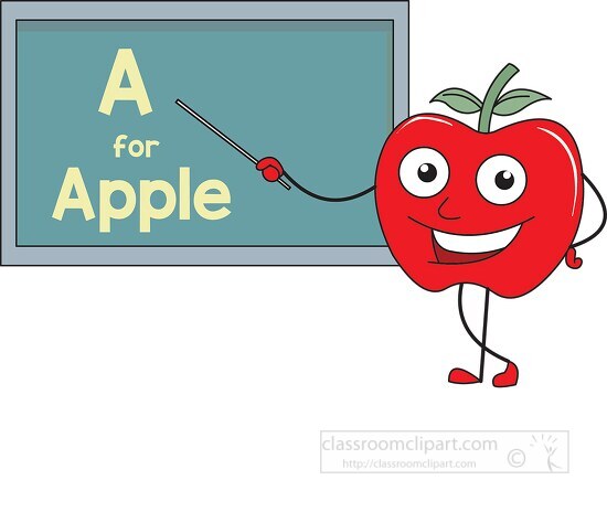 apple character at school chalkboard teaching - Classroom Clip Art