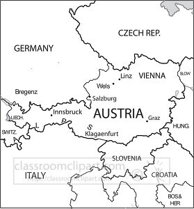 Austria country map black white - Classroom Clip Art