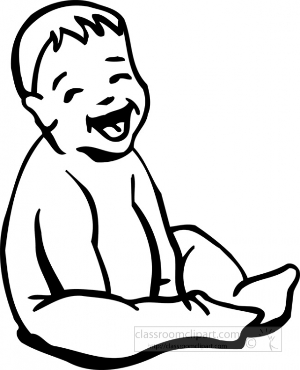 baby sitting up laughing black outline - Classroom Clip Art