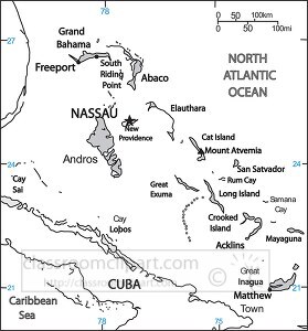 Free Bahamas country map black outline - Classroom Clipart