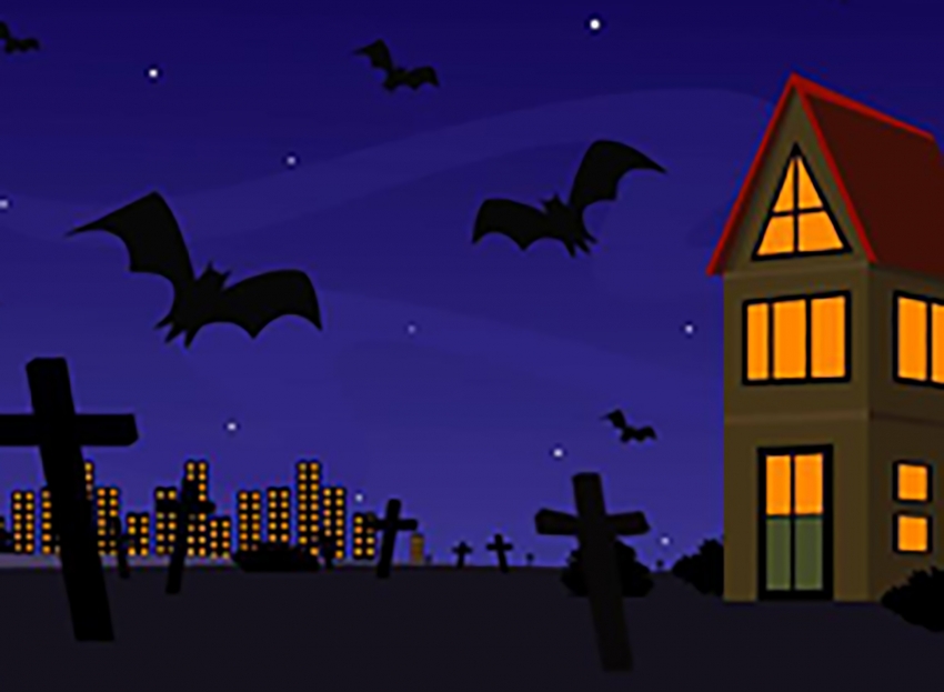 bats with haunted house animation - Classroom Clip Art