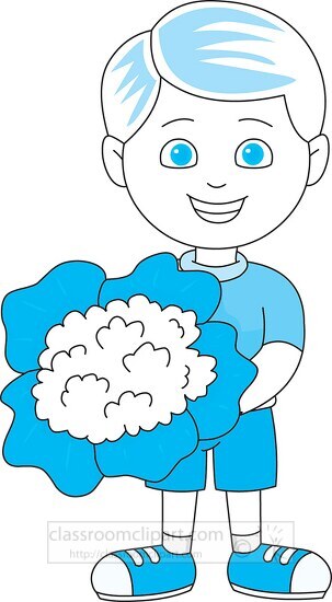 blue color boy cartoon character holding cauliflower - Classroom Clip Art