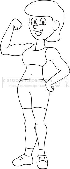 bodybuilder girl black outline clipart - Classroom Clip Art