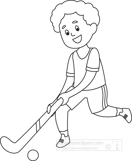 Free boy aims hockey stick to hit puck black outline clipart ...