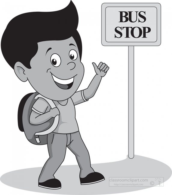 boy at bus stop stopping bus back to school gray color clipart ...