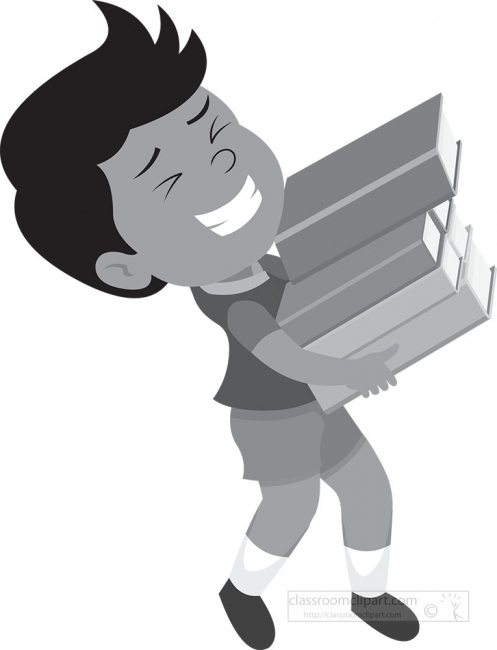 boy carring heavy books gray color clipart - Classroom Clip Art