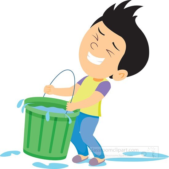 boy carring heavy water bucket clipart - Classroom Clip Art