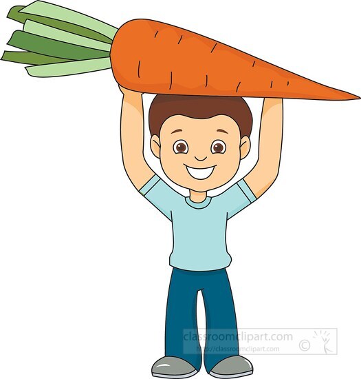 boy cartoon character holding carrot - Classroom Clip Art