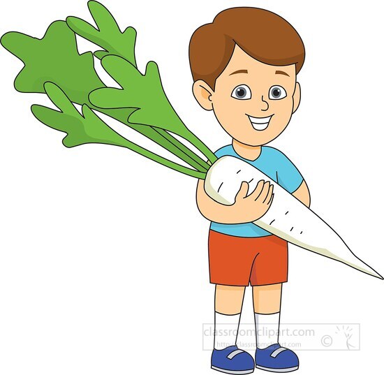 boy cartoon character holding white radish - Classroom Clip Art