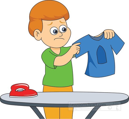 boy ironing goes wrong - Classroom Clip Art