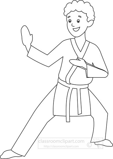 Sports Outline Clipart-boy practices hand and kick karate moves black ...