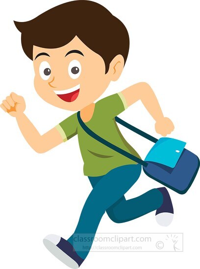 boy running with his bagpack school clipart - Classroom Clip Art