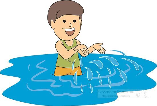 boy splashing playing in water - Classroom Clip Art