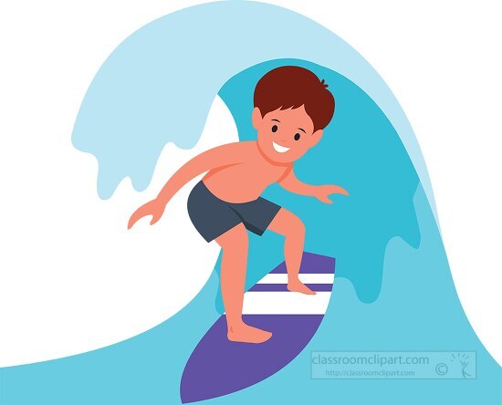 Water Sports Clipart-boy surfer ridies big waves on his surfboard