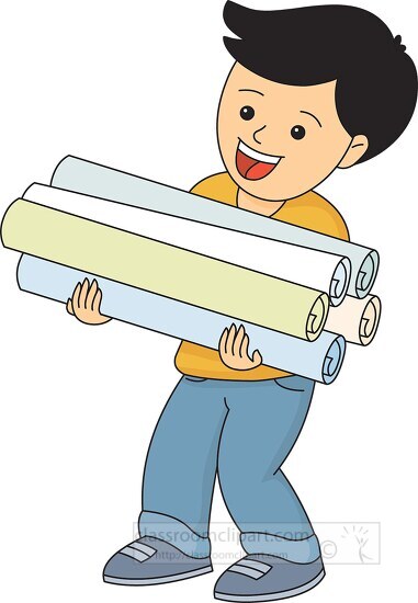 boy with chart papers in his hand - Classroom Clip Art