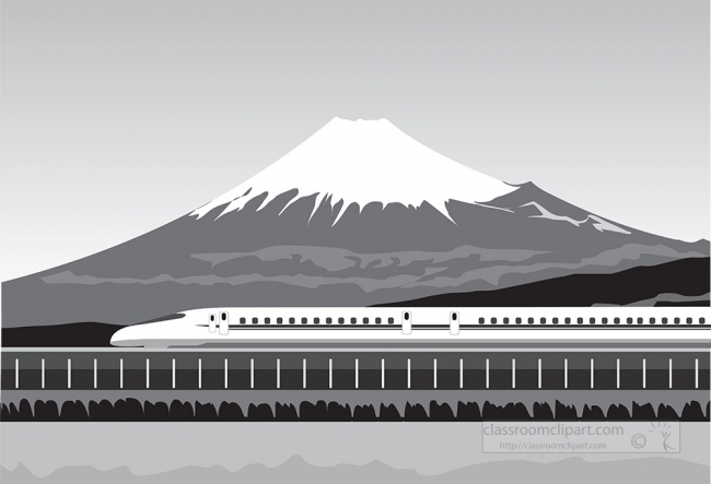 bullet train near mount fuji japan gray color clipart - Classroom Clip Art