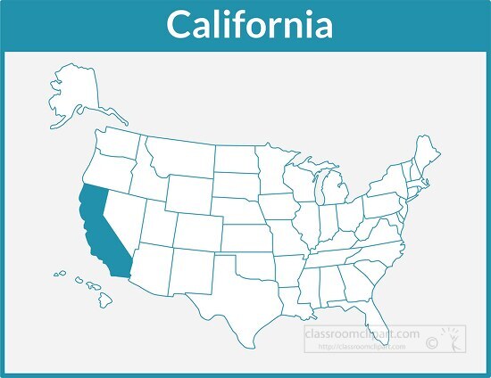 california us map square color outline clipart - Classroom Clip Art