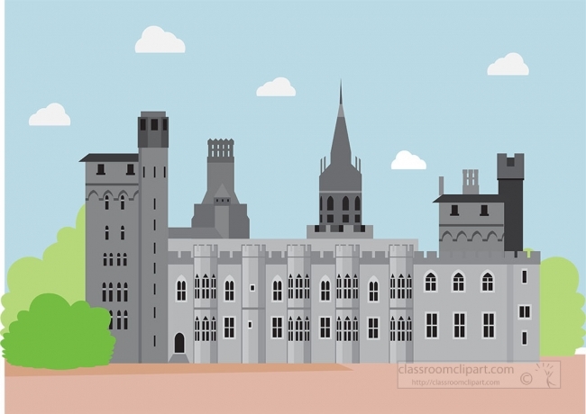 cardiff castle in wales gray color clipart - Classroom Clip Art