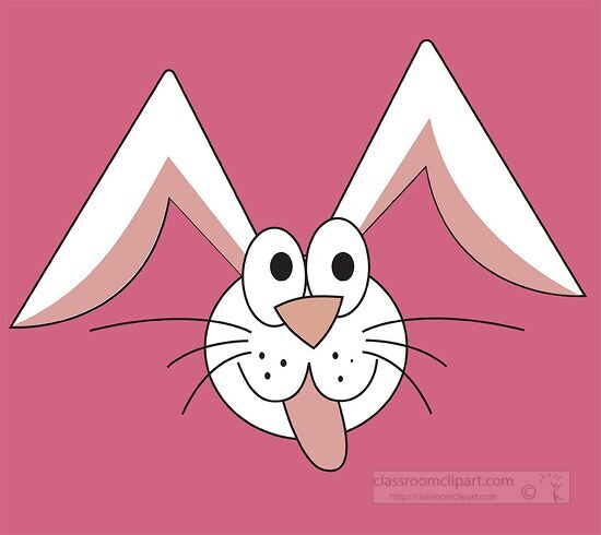 cartoon style big eyed rabbit face with tongue out - Classroom Clip Art